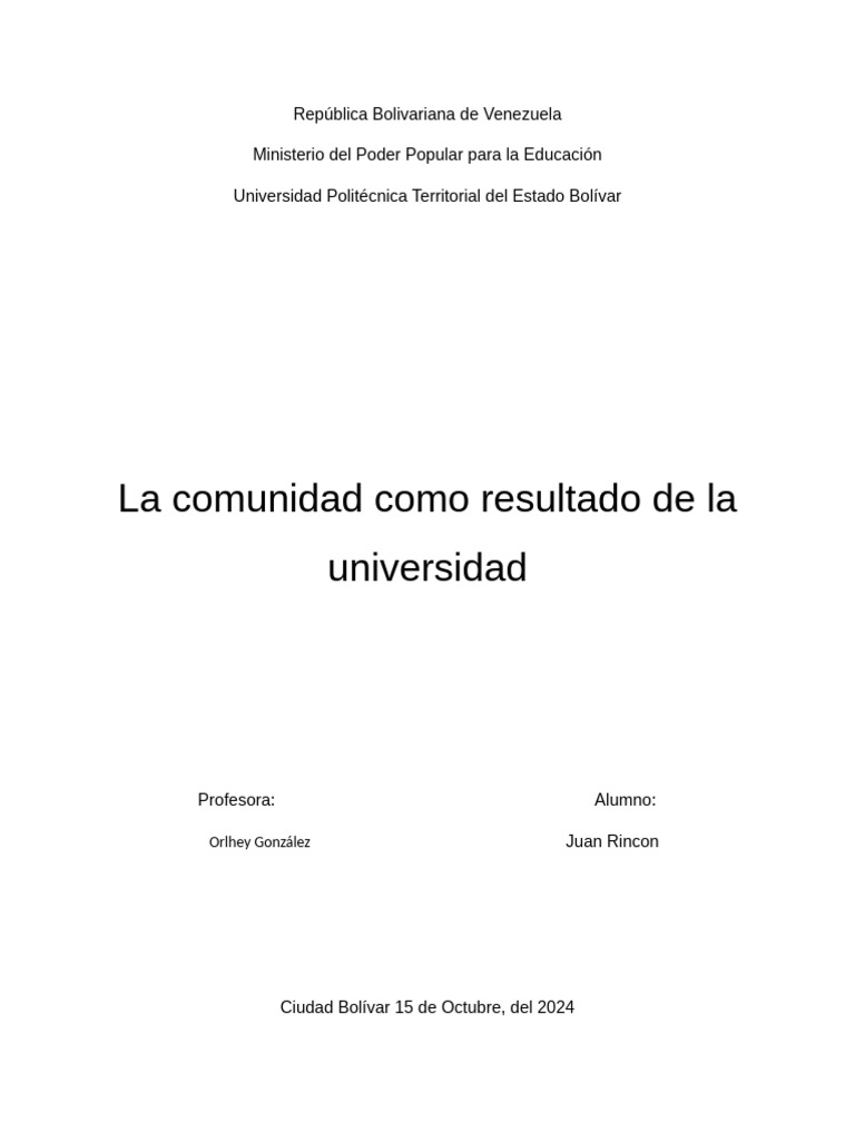 La Comunidad Como Resultado De La Universidad PDF Informaci n