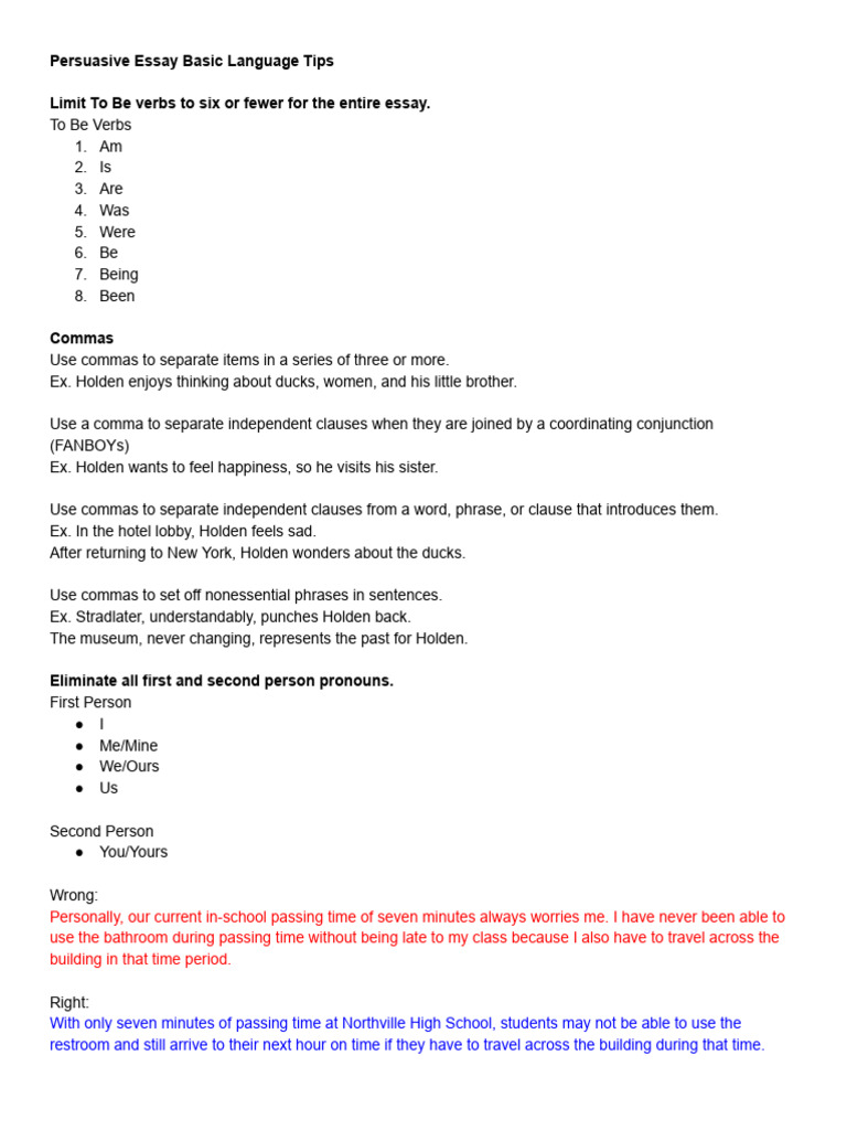 Persuasive Essay Language Guidelines | PDF | Comma | Linguistic Typology