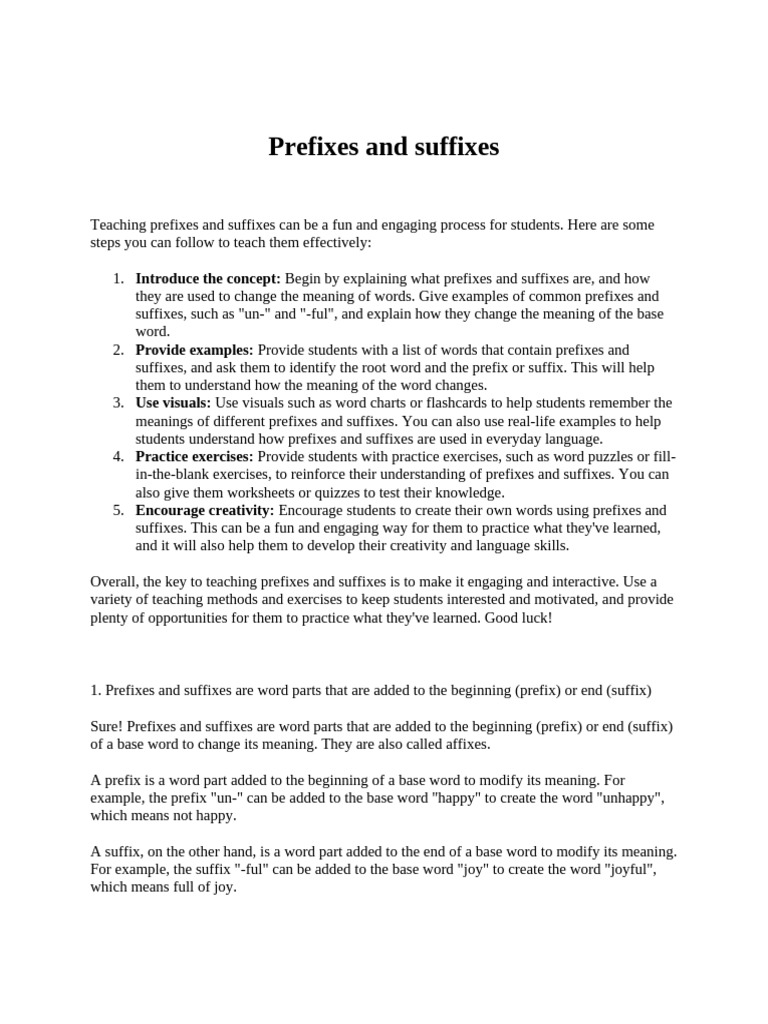 Prefixes and suffixes | PDF | Linguistics | Semantic Units