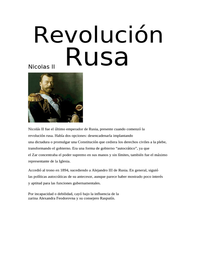 Nicolás II y la Revolución Rusa | PDF