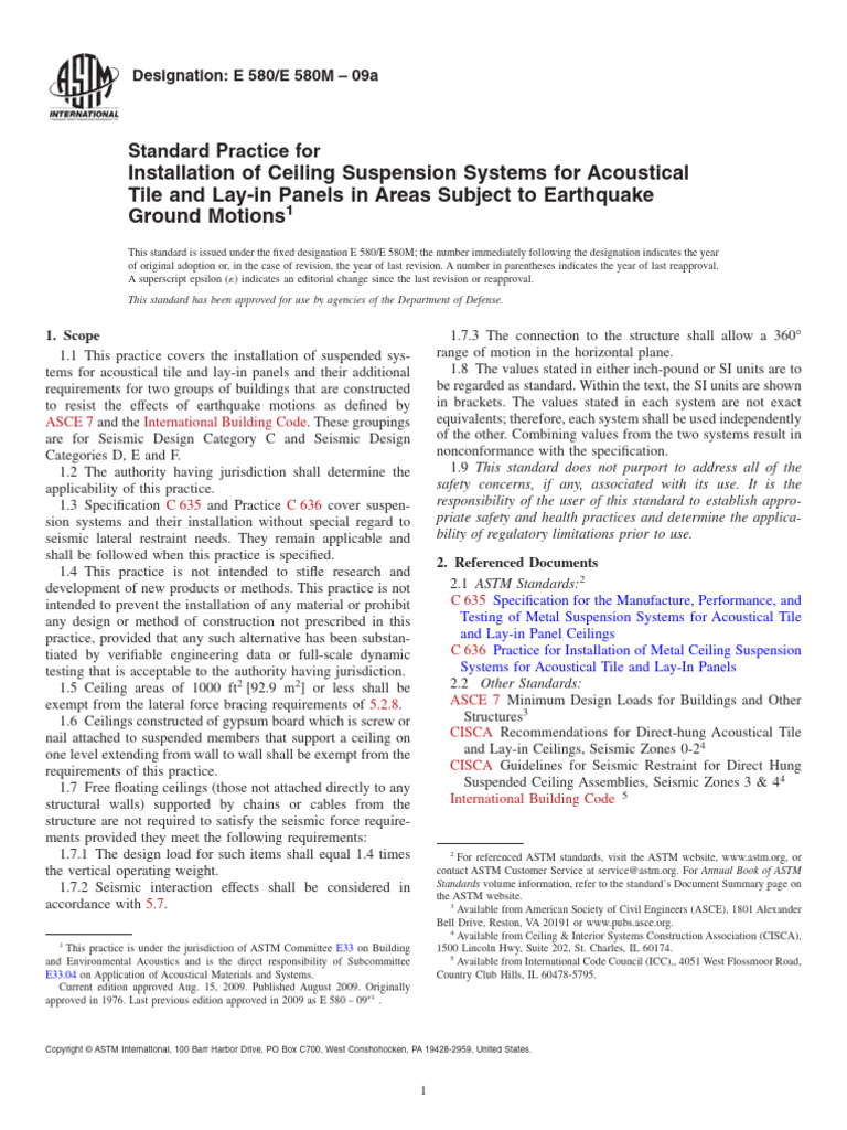ASTM E580 | PDF | Ceiling | Wall