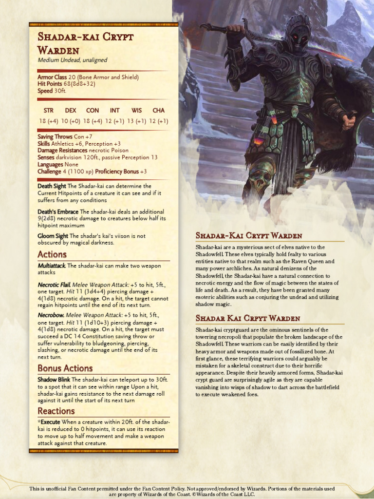 Shadar-Kai Crypt Warden Stats | PDF | Role Playing Games