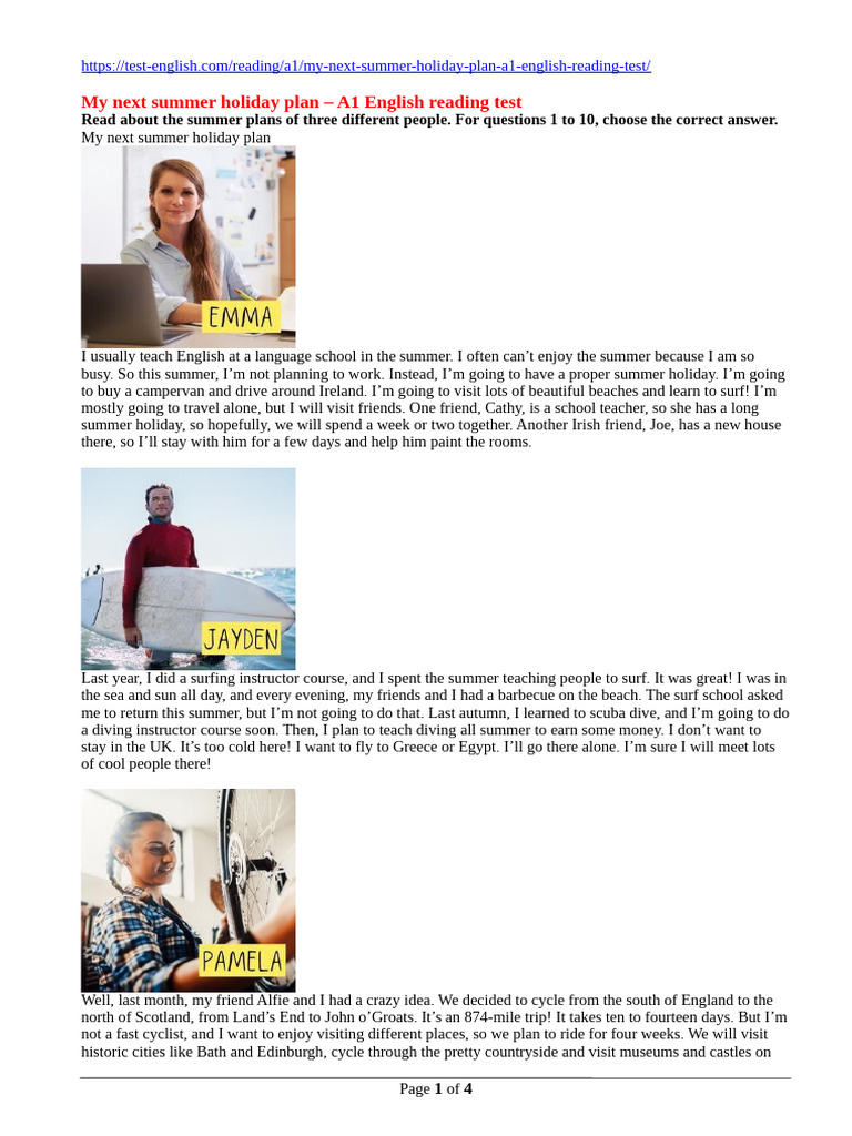 My Next Summer Holiday Plans | PDF
