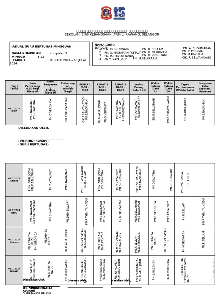 Jadual Tugas Kump 3 | PDF