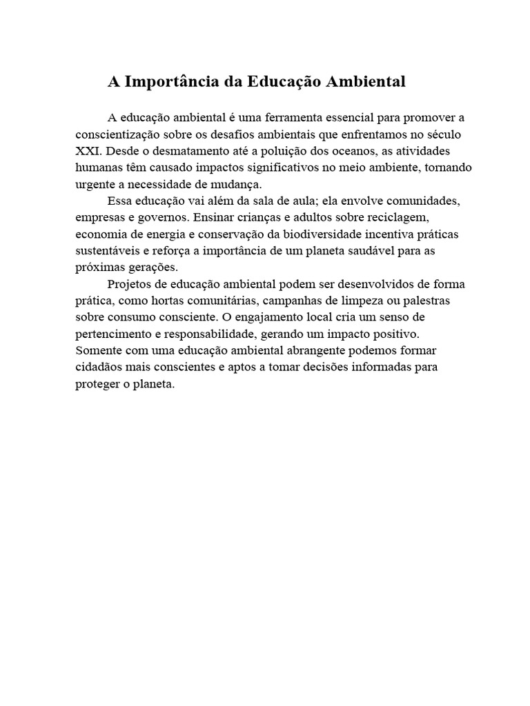 A Importância da Educação Ambiental | PDF