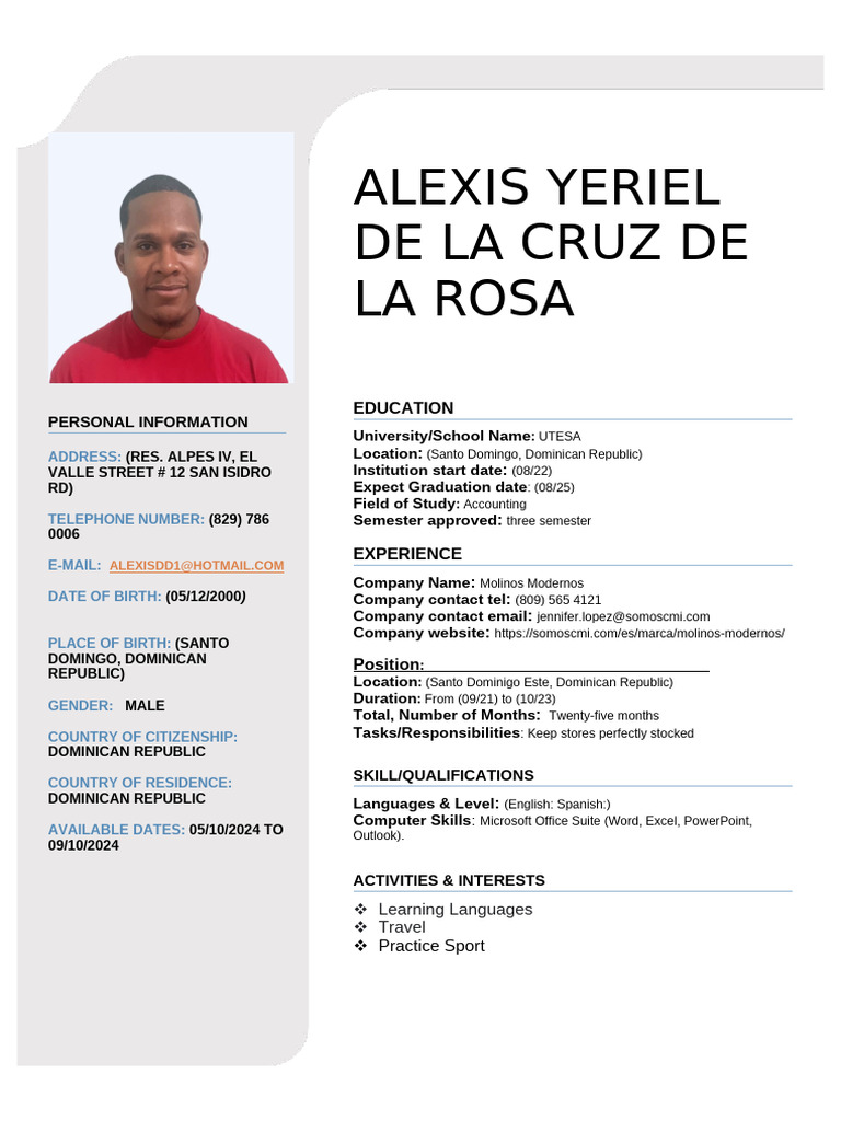 Alexis Yeriel de La Cruz de La Rosa | PDF
