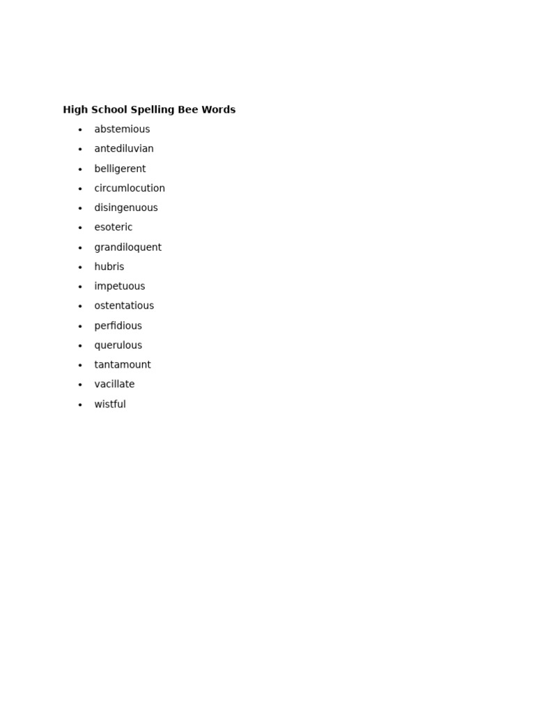 High School Spelling Bee Vocabulary | PDF