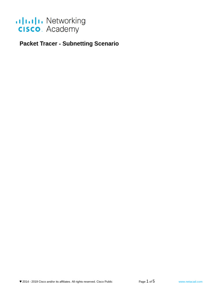 11 7 5 Packet Tracer Subnetting Scenario Pdf Ip Address Computer Network