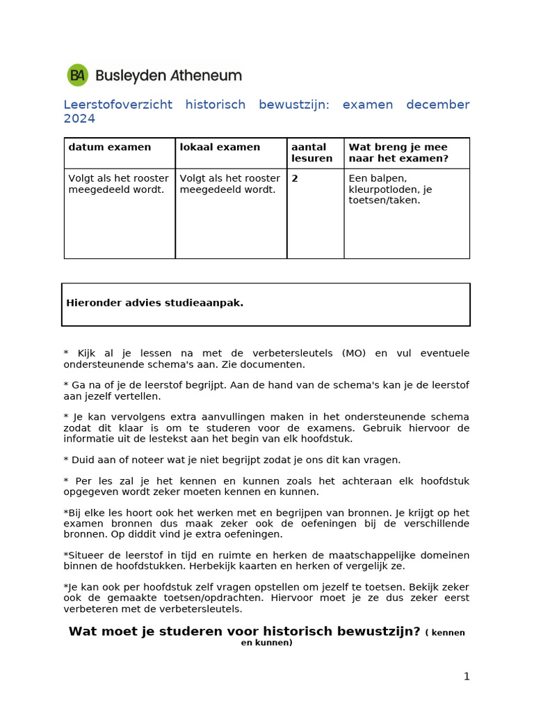 Leerstofoverzicht Examen December 2024-2025 (4B en 4C) Versie Met Focus | PDF
