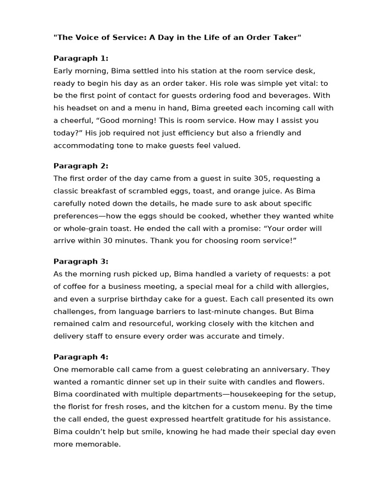 Job Description Order Taker | PDF | Cuisine | Foods