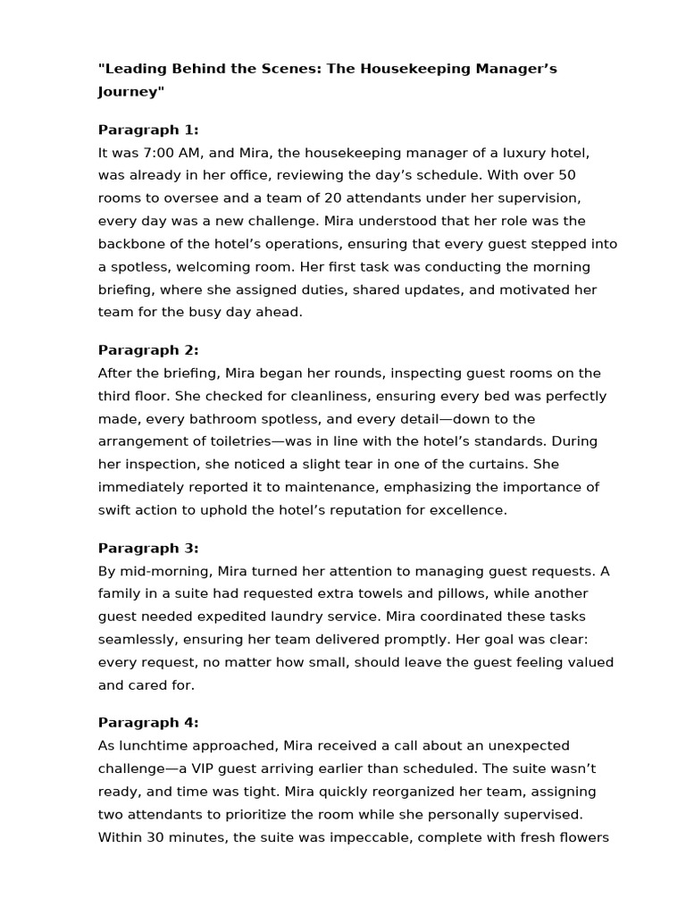 Housekeeping Manager's Daily Challenges | PDF