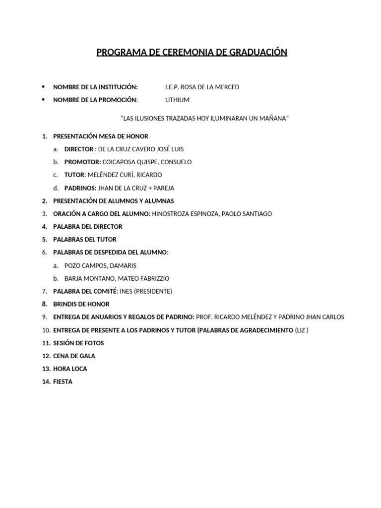 Programa de Ceremonia de Graduación | PDF