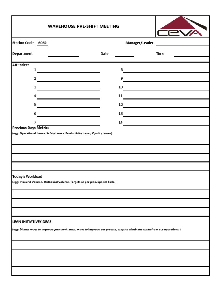 Warehouse Preshift Meeting Format | PDF