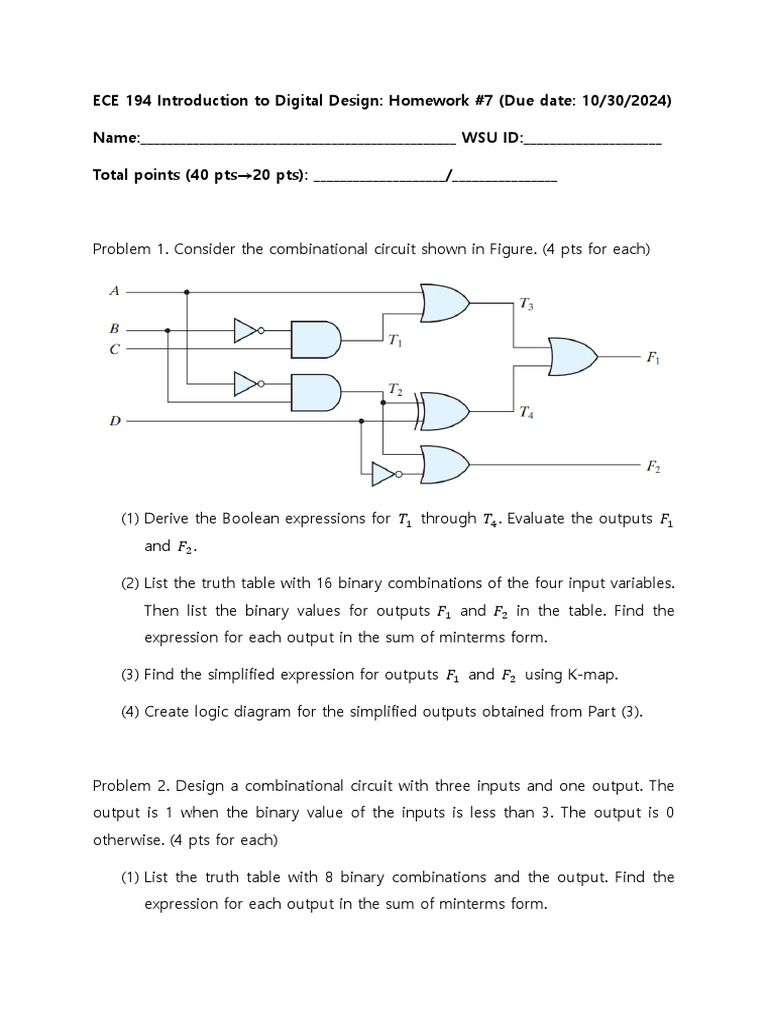 2024 Fall - ECE 194 Digital Design - HW - 007 | PDF