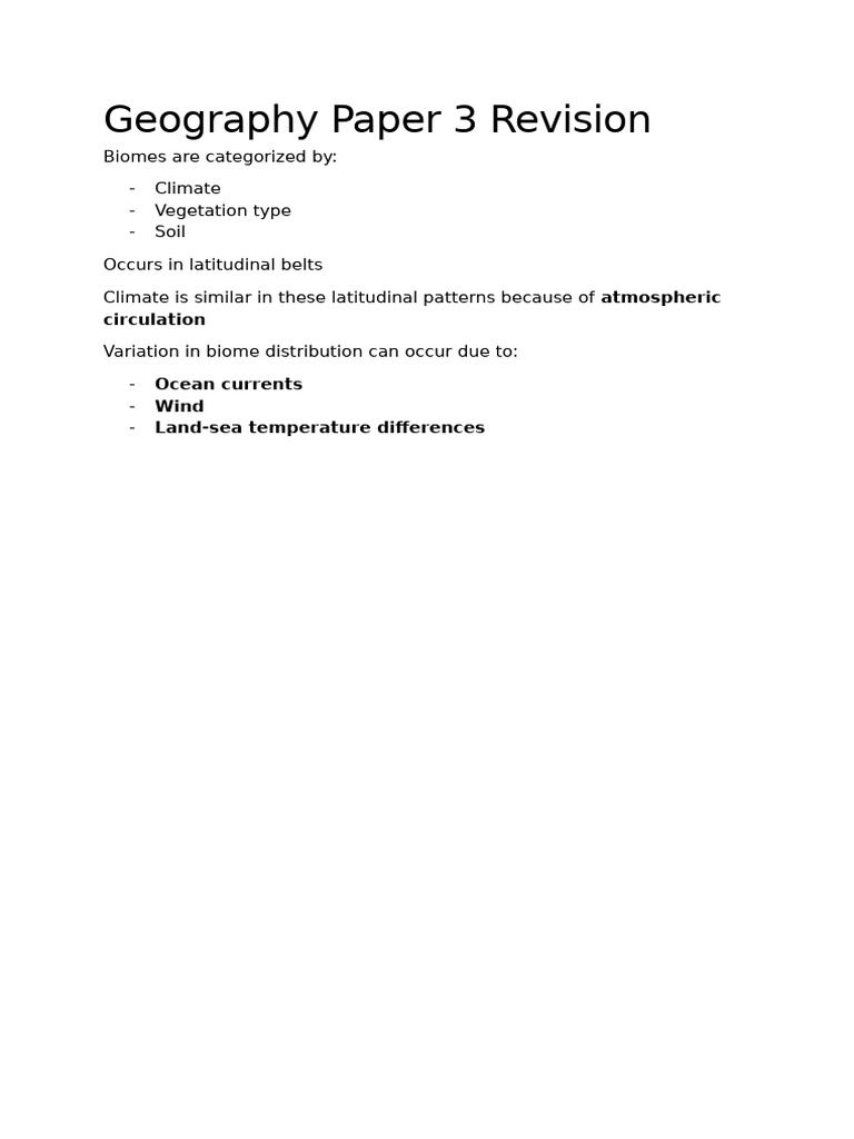 Geography Paper 3 Revision | PDF | Tropics | Forests