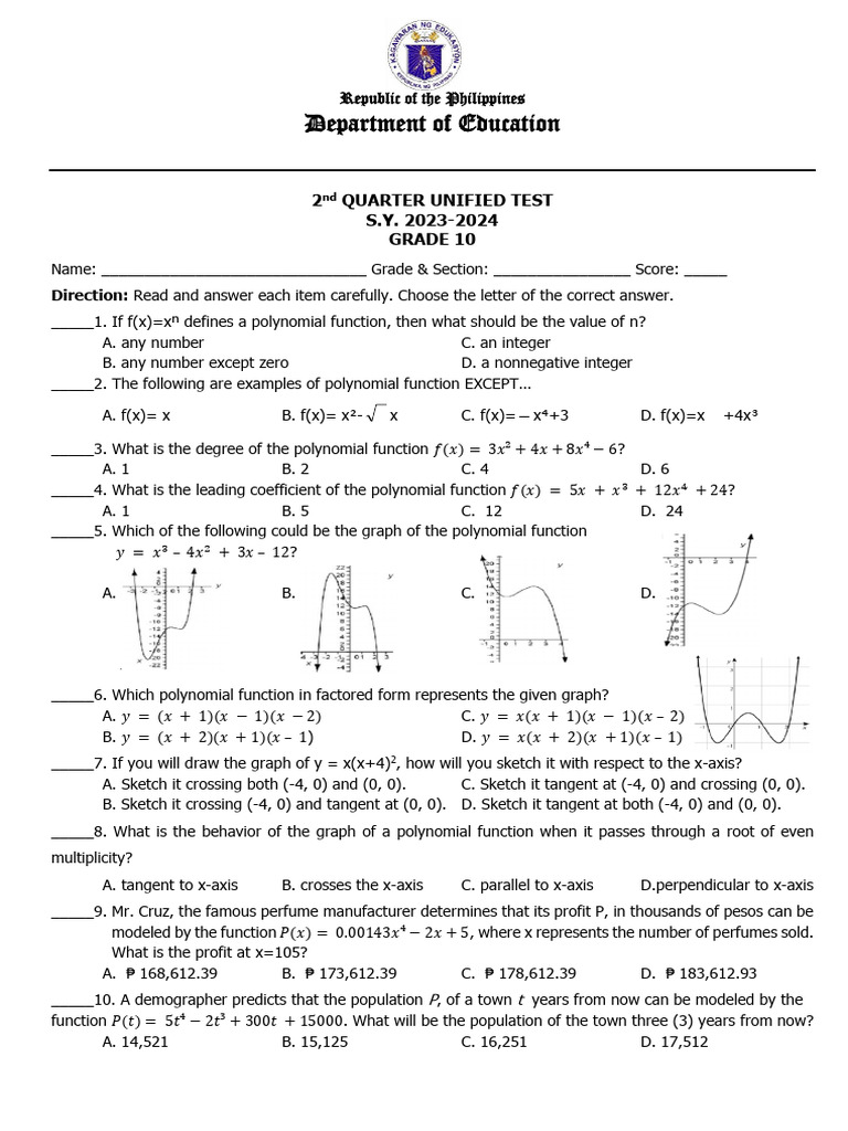 G 10 2nd Quarter Test (1) | PDF | Circle | Angle