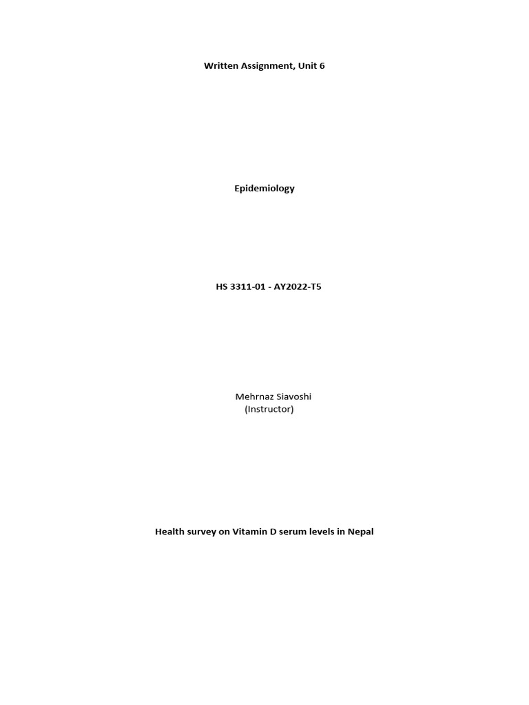 Written Assignment, Unit 6 | PDF | Vitamin D | Epidemiology
