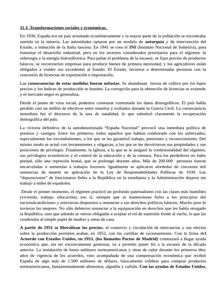 Tema 11.3 Transformaciones Económicas y Sociales | PDF | España | España franquista
