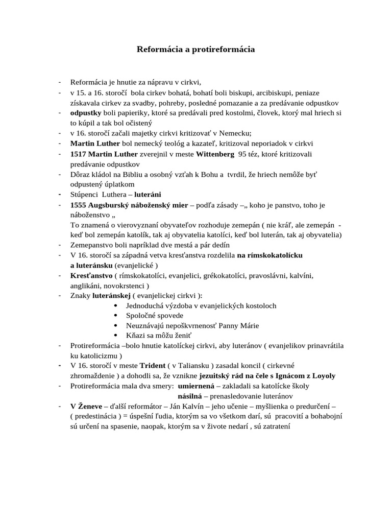 ReformÃ¡cia A Protireformã¡cia | PDF