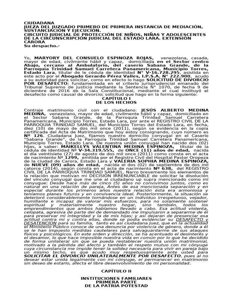 SOLICITUD DE DIVORCIO MARYURI | PDF | Divorcio | Matrimonio