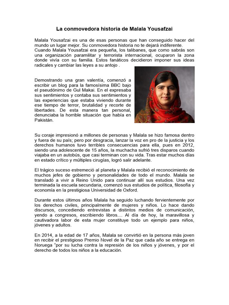 Malala: Valor y Lucha por la Educación | PDF