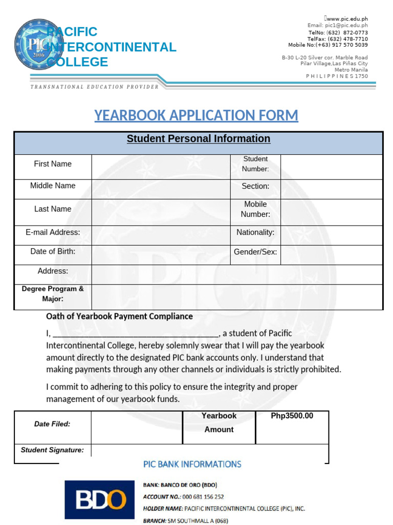 Yearbook Application Form | PDF