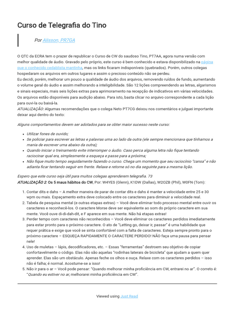 Curso de Telegrafia Do Tino - PT7AA | PDF