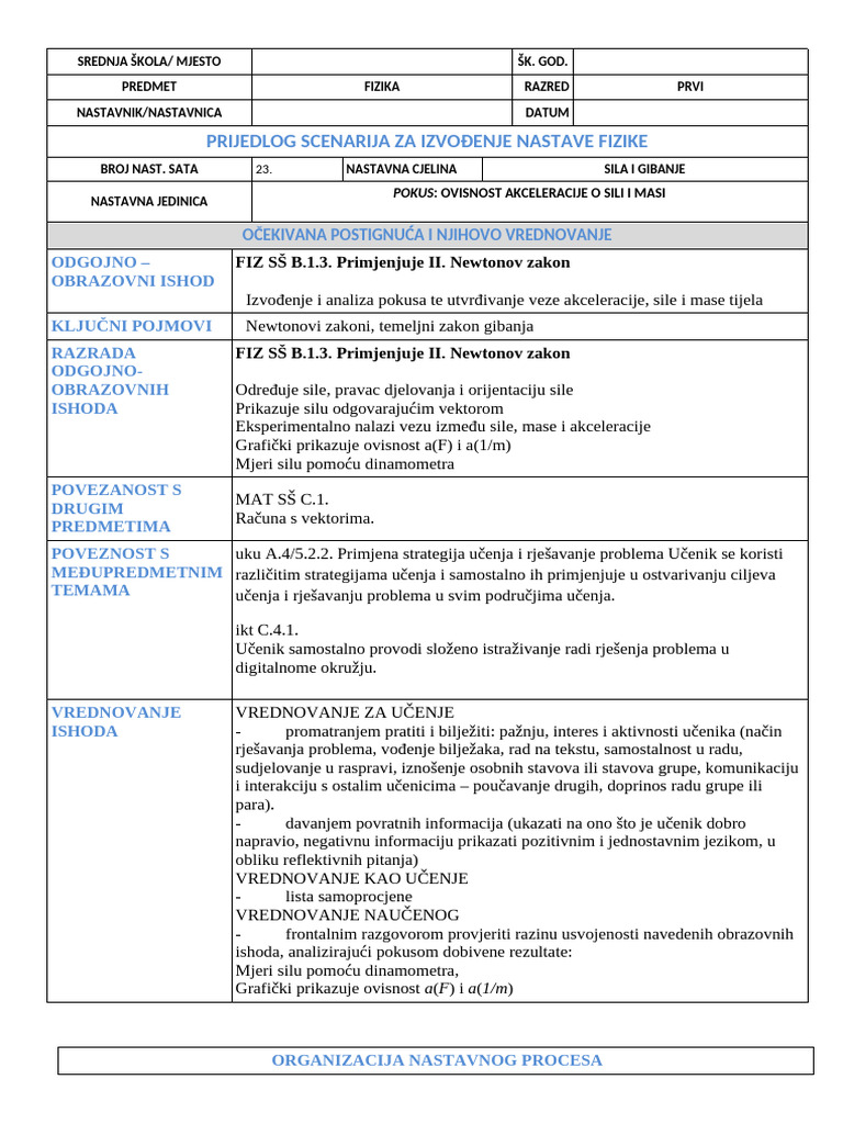 23 - Pokus - Ovisnost Akceleracije o Sili I Masi | PDF
