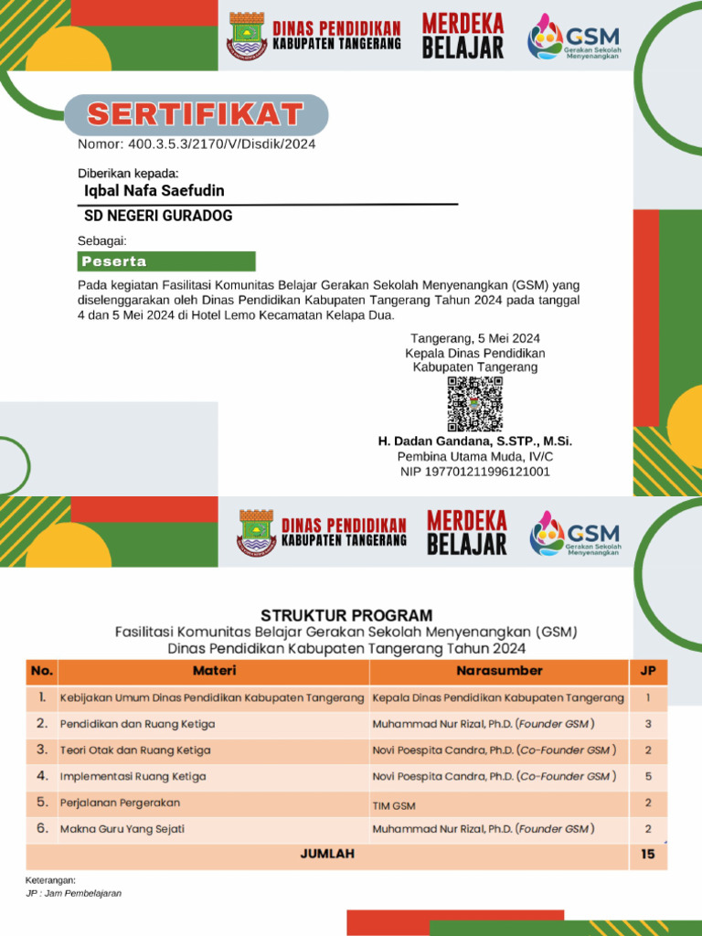 Iqbal Nafa Saefudin - Sertifikat Fasilitasi Kombel GSM 2024 | PDF