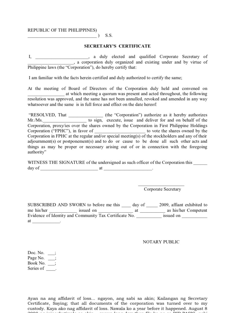Secretary's Certificate | PDF