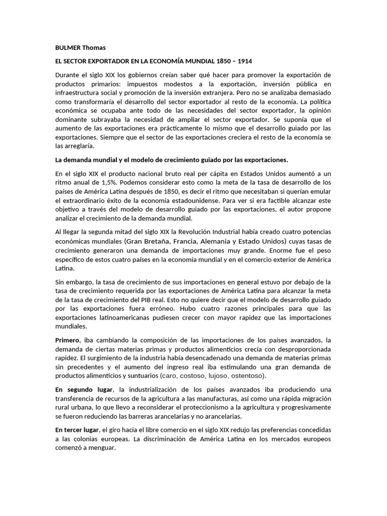 Bulmer Thomas Resumen | PDF | America latina | El comercio internacional