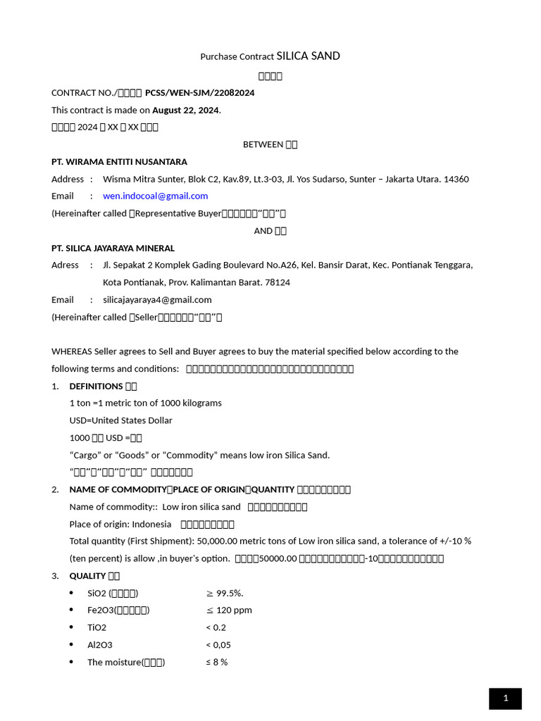 Contract Silica Sand Jayaraya Wirama 22082024 | PDF