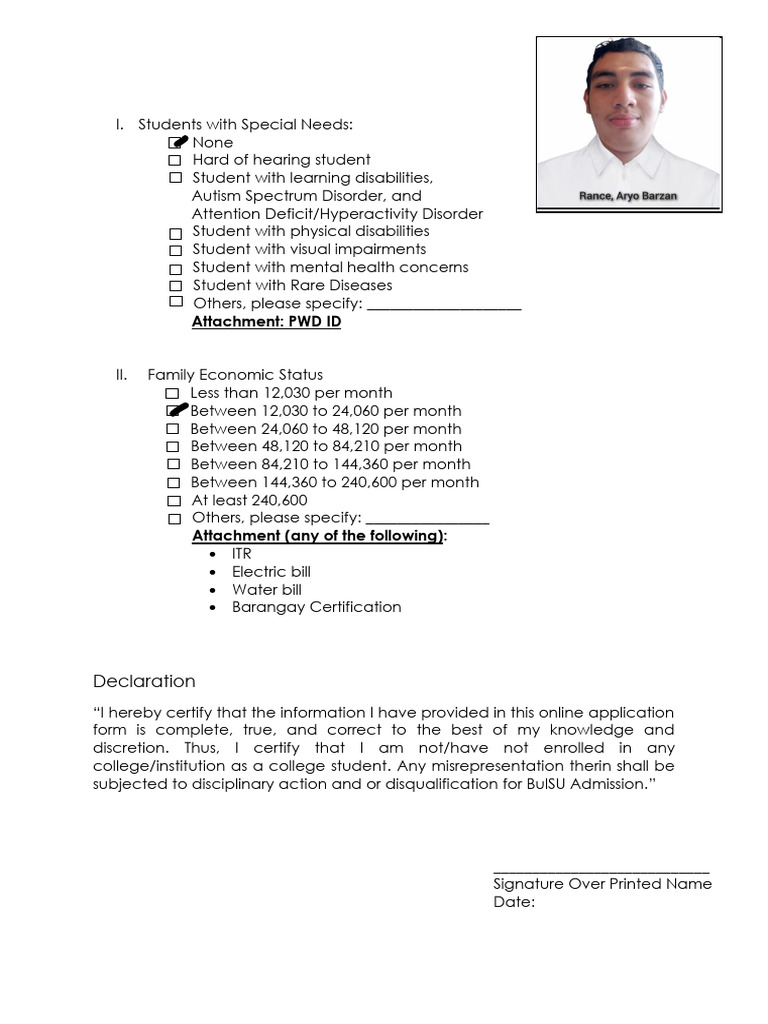 Special Needs Student Application Form | PDF