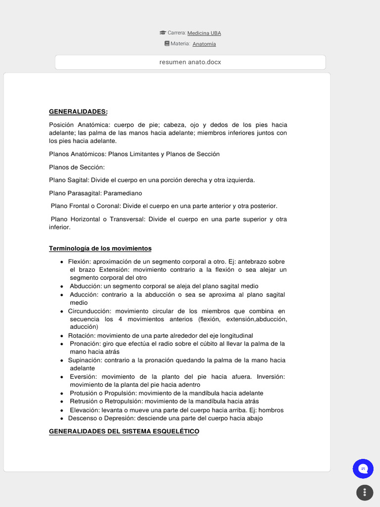 Resumen - Resumen Generalidades Anatomia - Anatomía - Medicina UBA ...