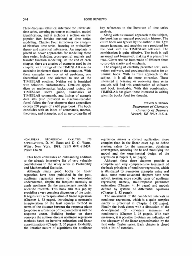 Nonlinear Regression Analysis Its Applic | PDF | Regression Analysis | Time Series