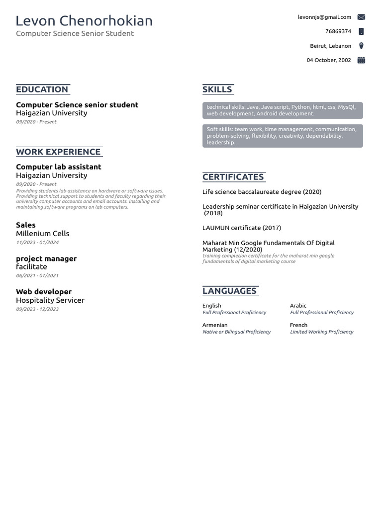 Levon's Resume | PDF | Computing | Software Engineering