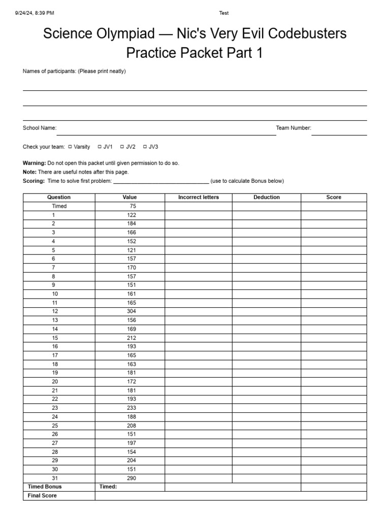 Science Olympiad Codebusters Aristocrat Practace Test | PDF | Security ...