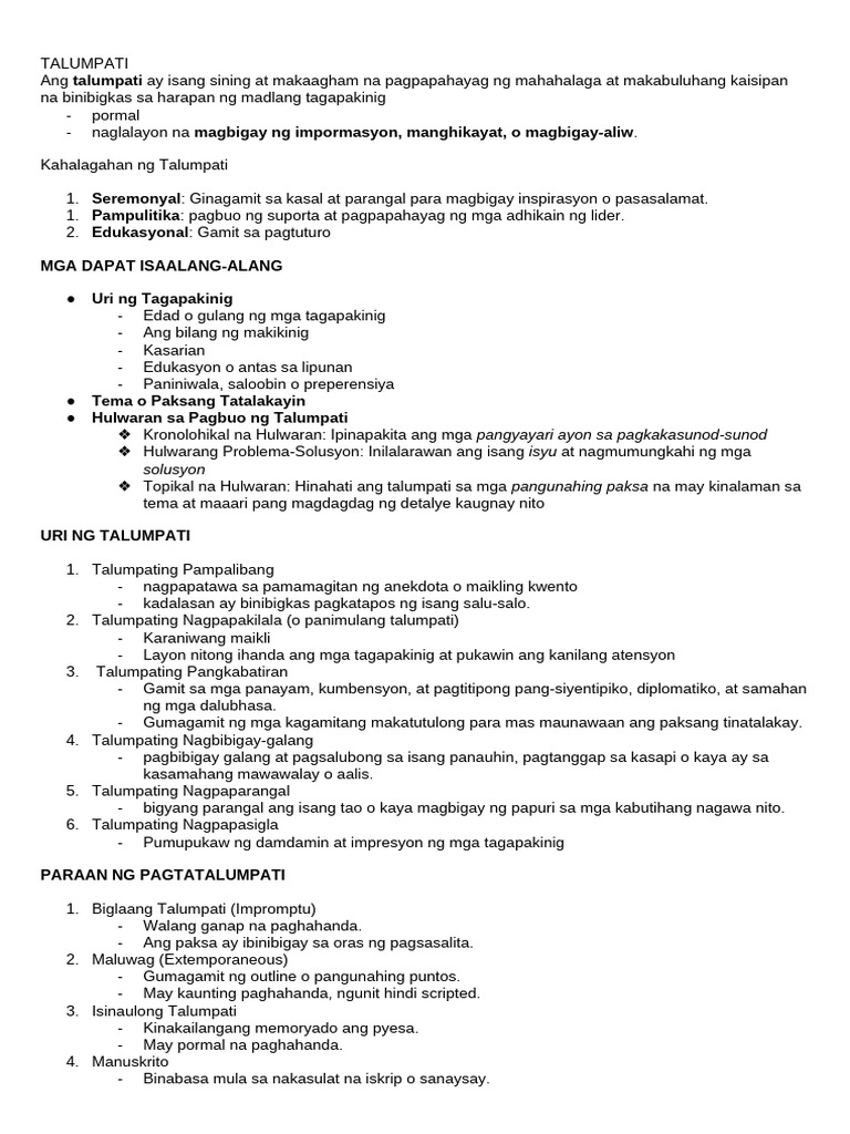 Fpsl Talumpati Lesson Outline | PDF