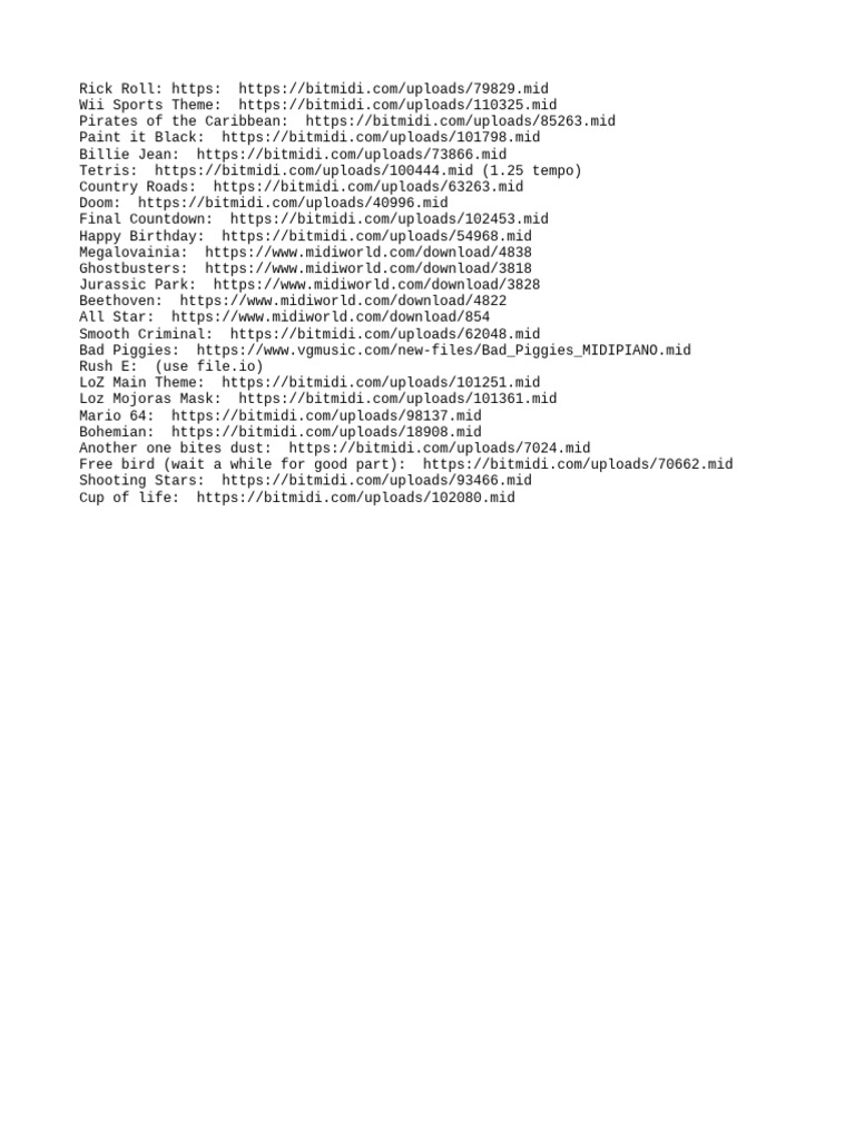 Popular MIDI Music Downloads List | PDF