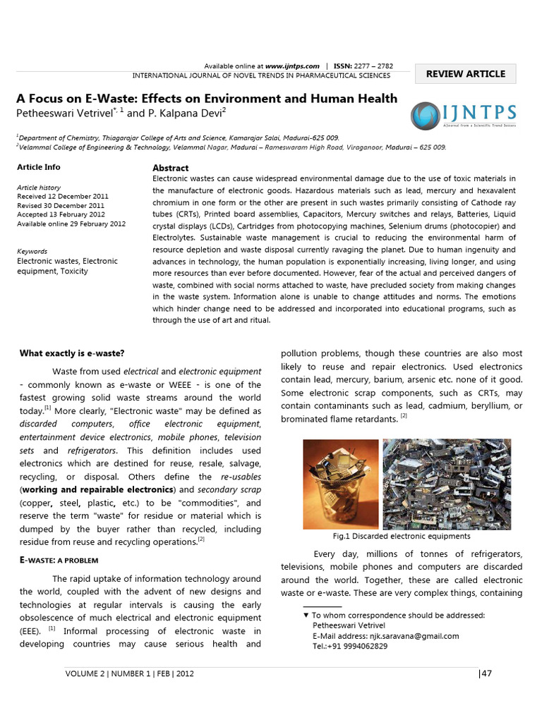 E-Waste: Environmental and Health Impacts | PDF | Electronic Waste ...