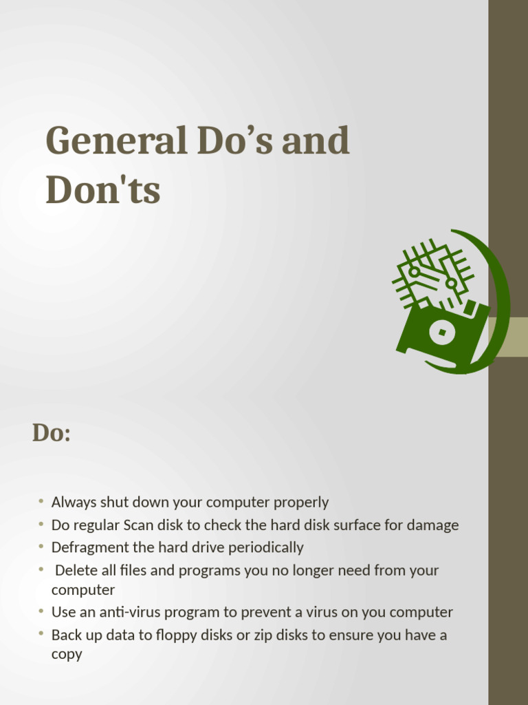 General Dos and Donts | PDF | Computer Virus | Vacuum Cleaner