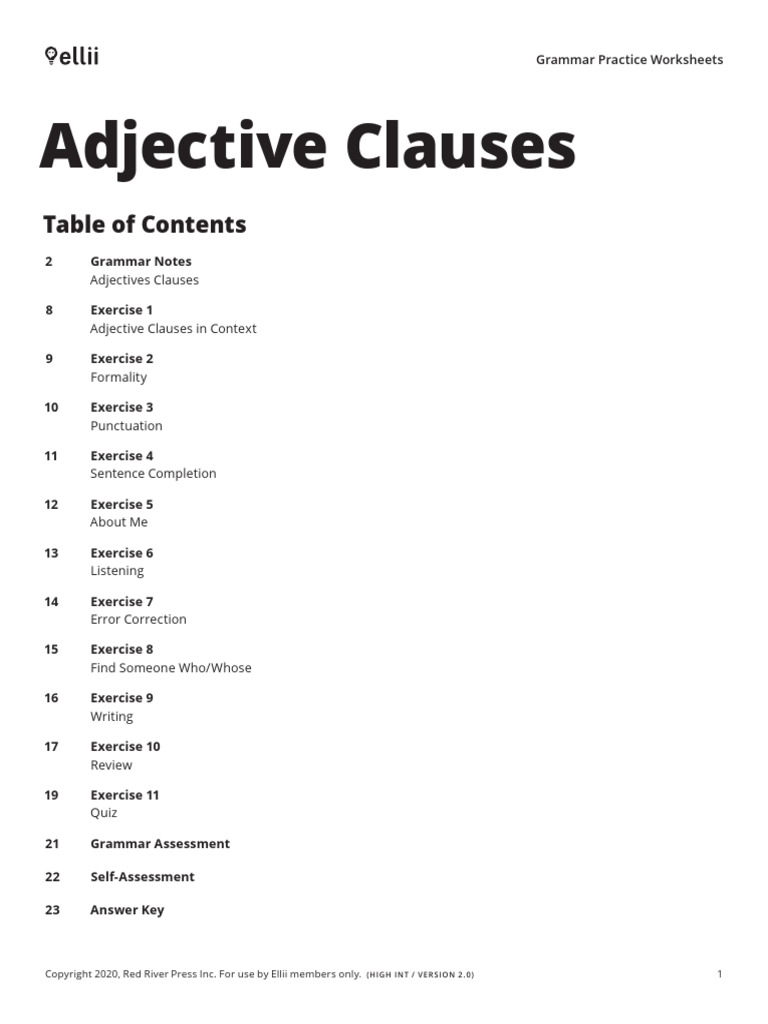 Adjective Clauses Grammar Worksheets | PDF | Clause | Adjective