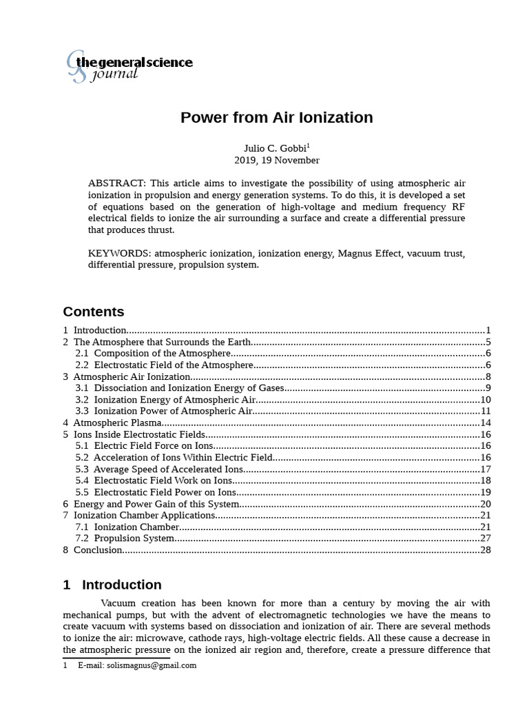 Air Ionization for Propulsion | PDF | Atmosphere Of Earth | Atmosphere