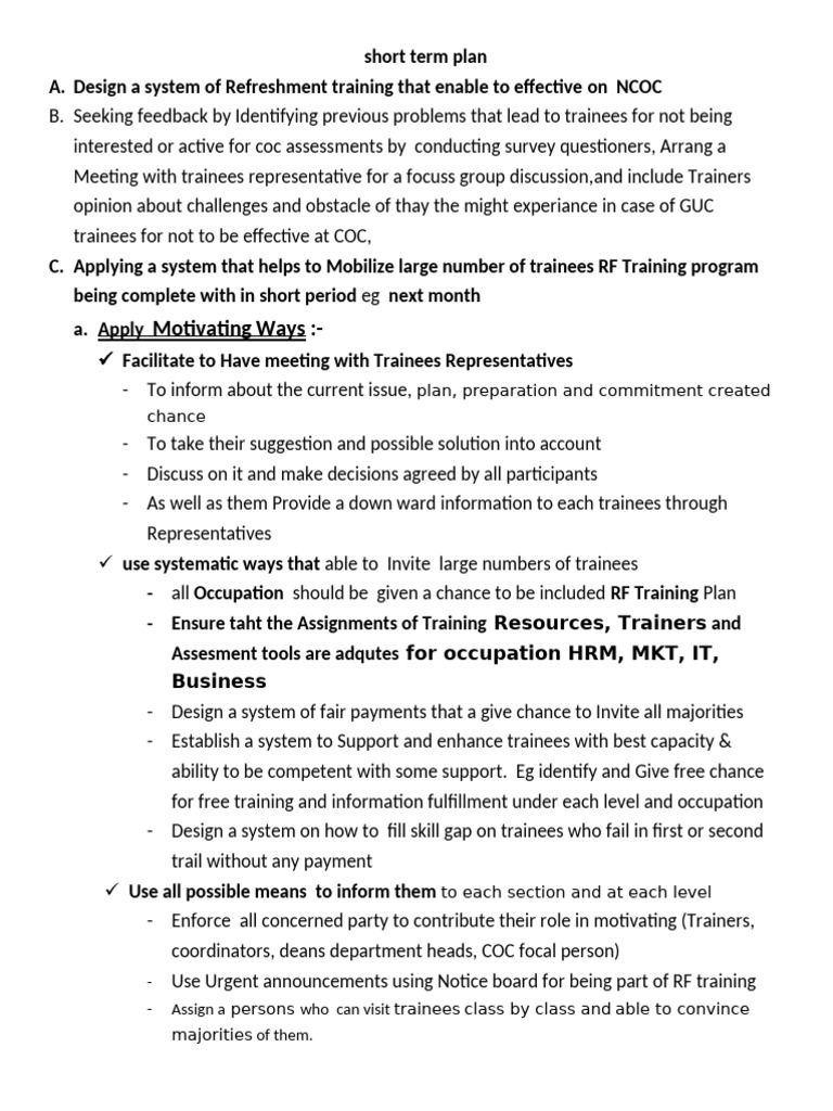 Short Term Plan | PDF