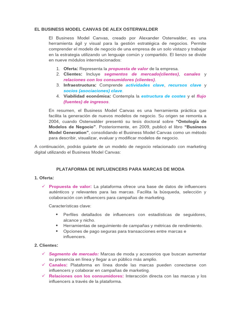 EL BUSINESS MODEL CANVAS DE ALEX OSTERWALDER | PDF | Marketing ...