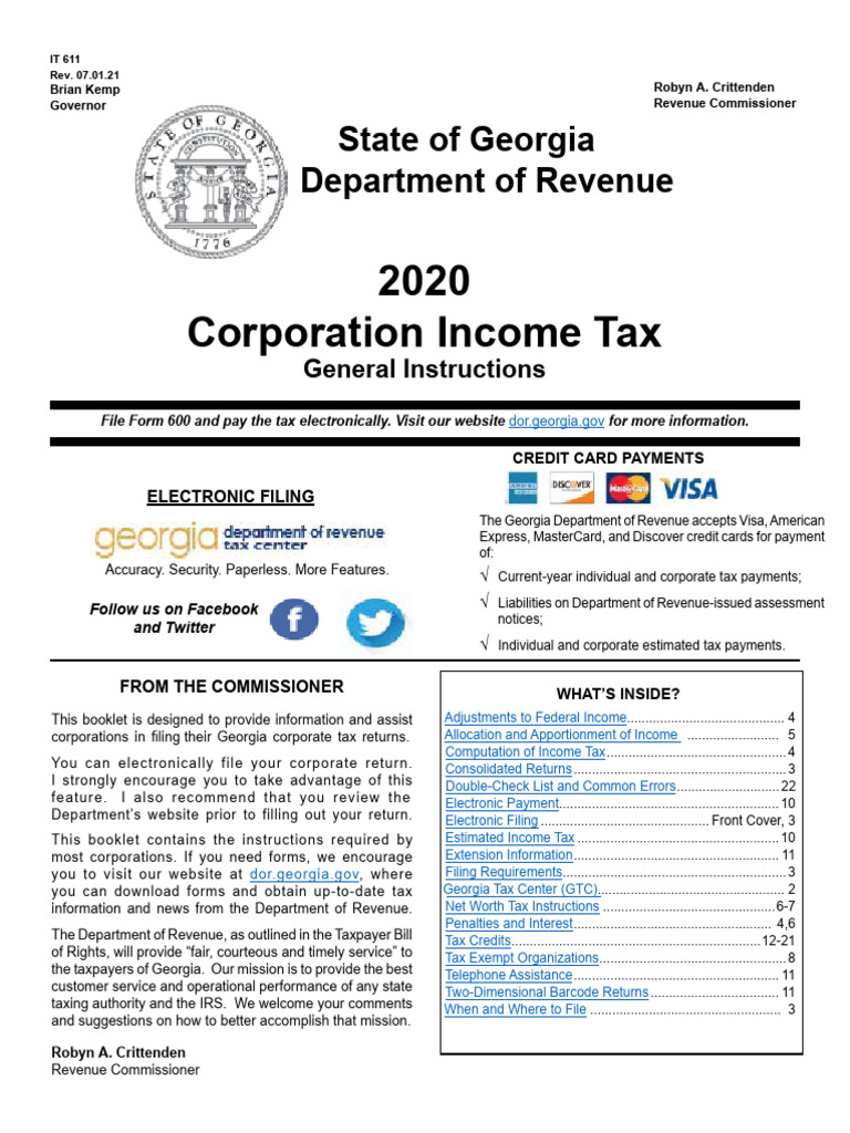2020 - IT-611 - Corporate - Income - Tax - Booklet | PDF | Taxes | Tax ...