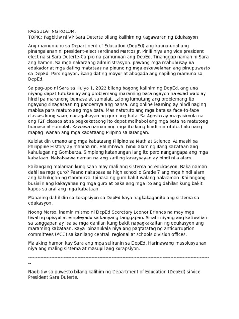 Pagsulat NG Kolum Topic | PDF