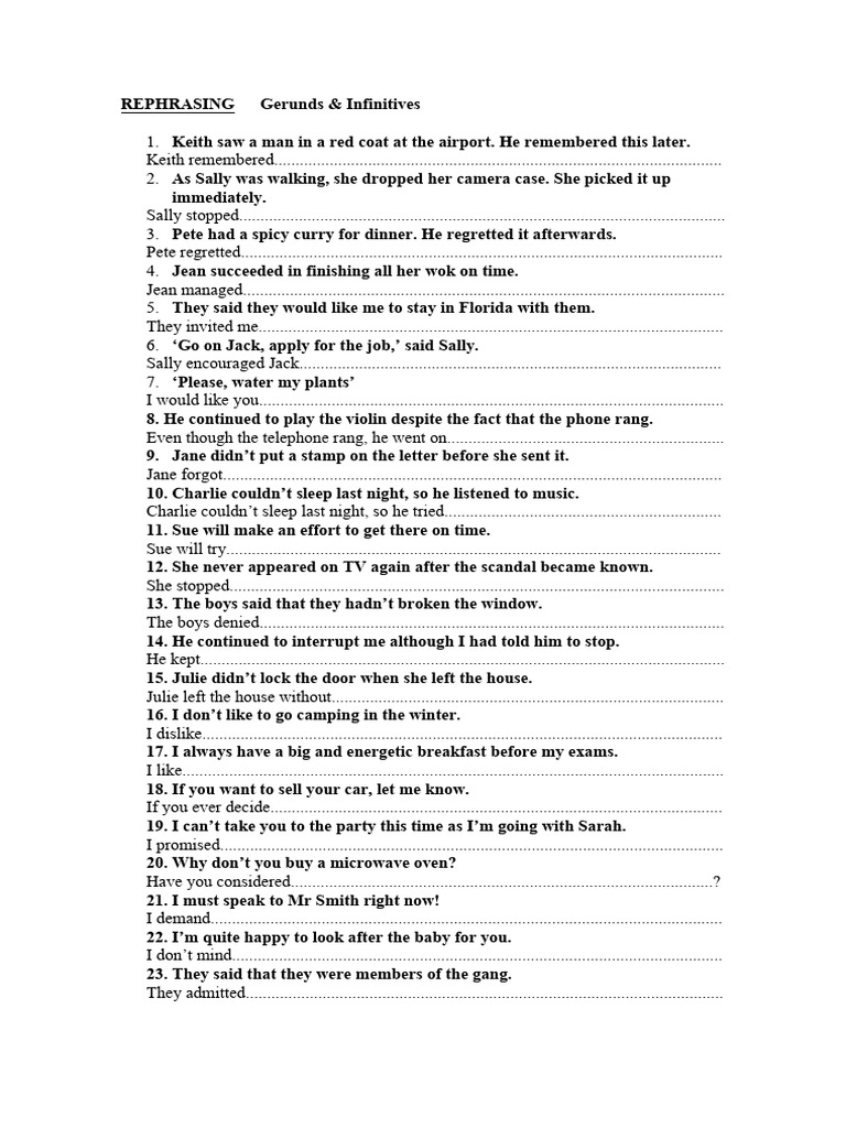 Gerunds Infinitives Rephrasing | PDF