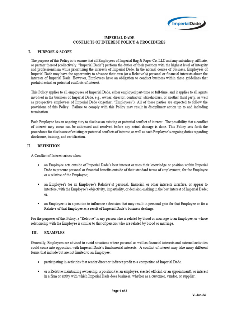 Conflict of Interest Policy | PDF | Conflict Of Interest | Employment