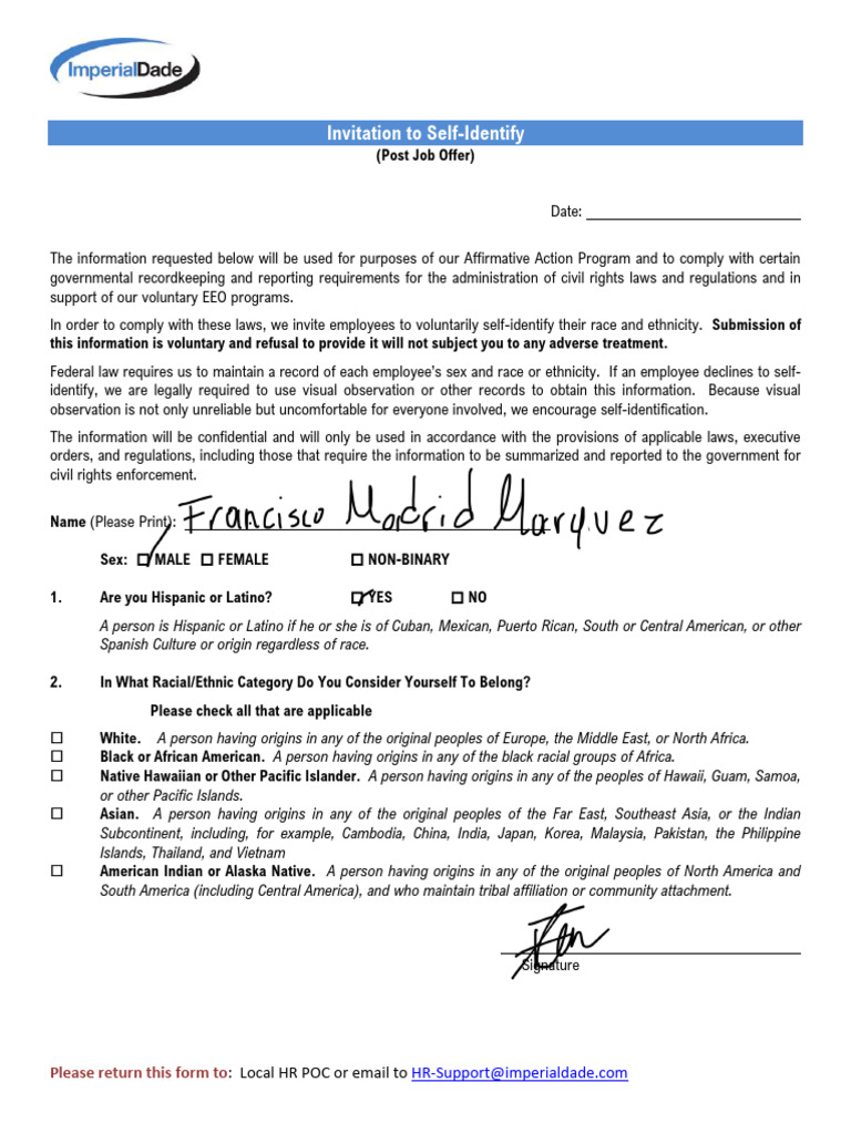 Employee Self-Identification Form | PDF | Disability | Race And ...